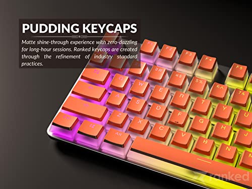Ranked Pudding PBT Keycaps | 112 Double Shot Translucent ANSI US & ISO Layout | OEM Profile for RGB Mechanical Gaming Keyboard (Coral)