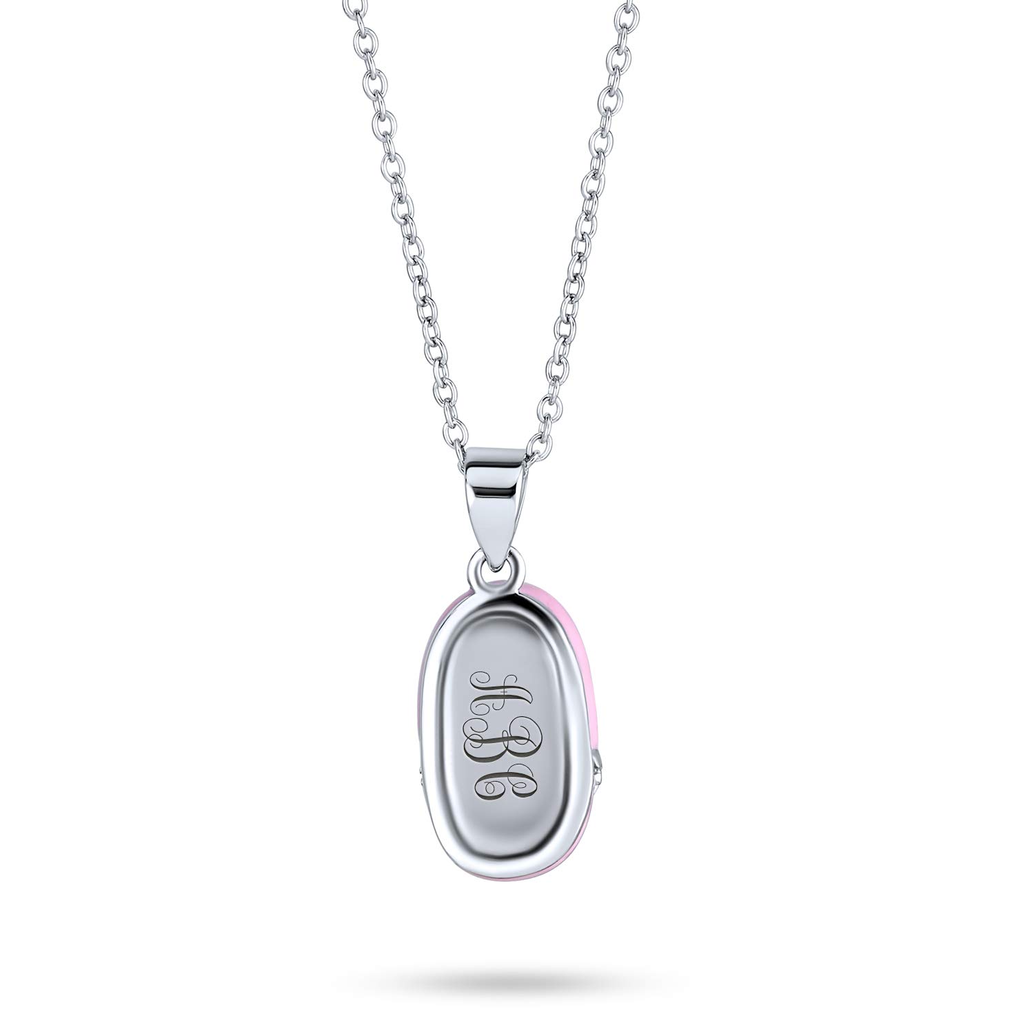 Charm Baby Shoe Pendant Necklace Gift For New Mother Women Pink Enamel Bow Engravable CZ Accent .925 Sterling Silver Custom Engraved