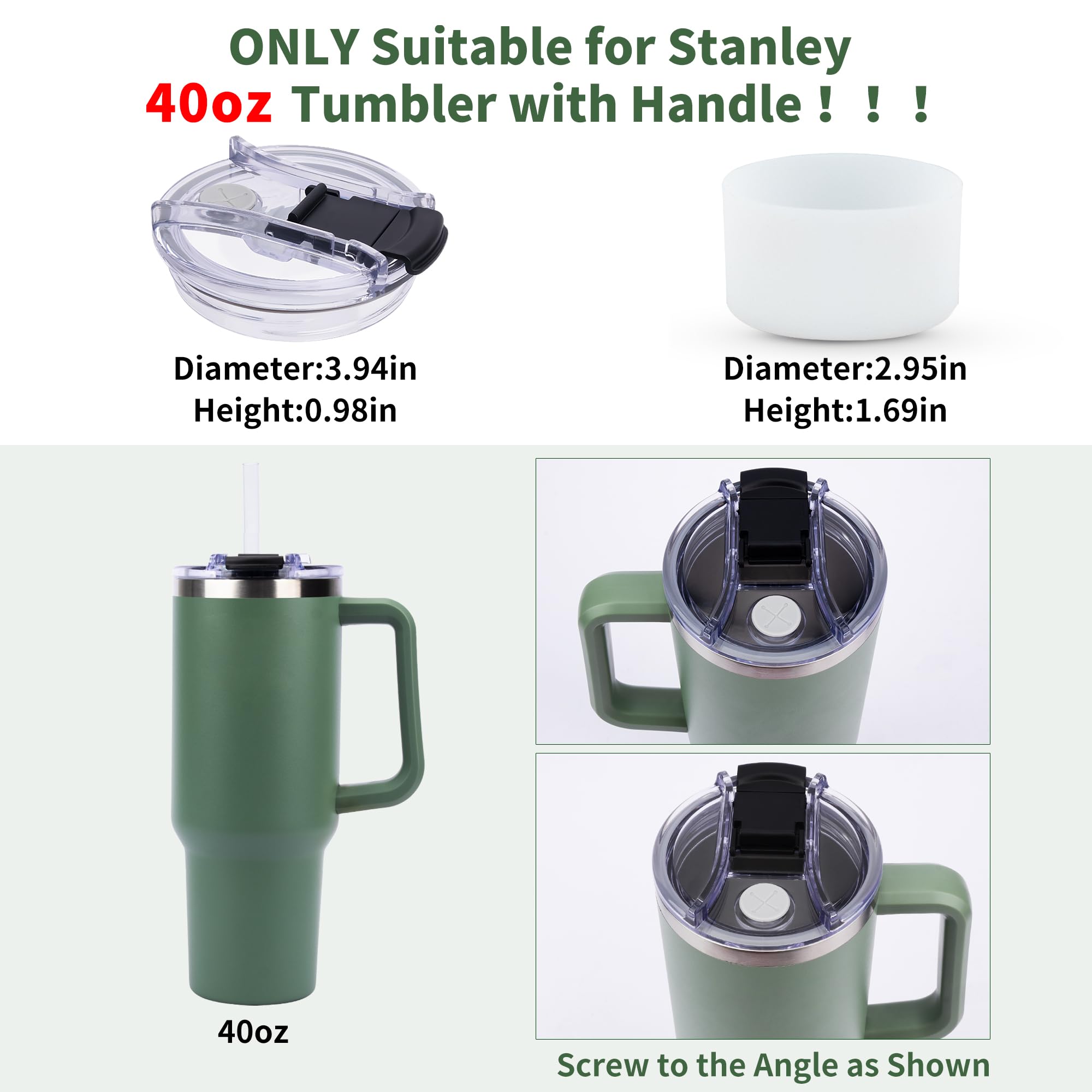 COMFORING Stanley Lid Replacement 40 oz Tumbler with Handle Stanley Adventure Quencher Cup Accessories Including Silicone Boot Sleeve and Straws (Pink)
