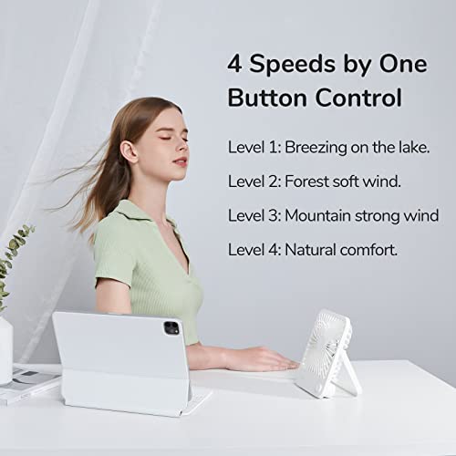 JISULIFE Small Desk Fan Battery Operated Small Fan,180° Foldable Portable Fan, 4 Speeds Adjustable Ultra Quiet for Home Office Travel Outdoor-White