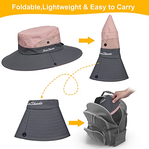 Lesgrod Womens Ponytail Sun Hat UV Protection Bucket Hats Foldable Wide Brim Hat for Beach Fishing Hiking