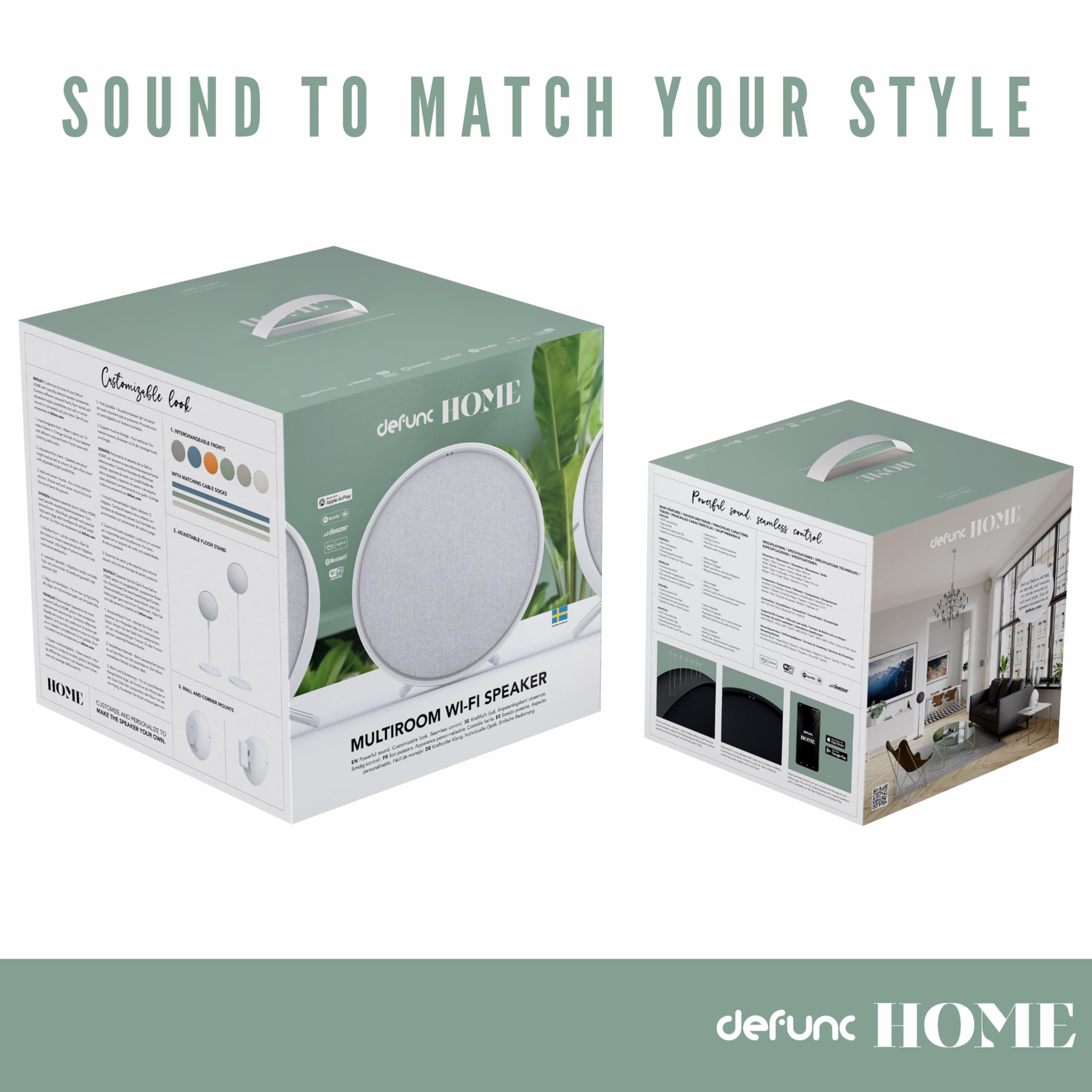 Defunc Home Large WiFi Speaker, Alexa, AirPlay, Spotify, Tidal Compatible, Stereo Sync Enabled,100 Watts Rich Bass Reflex, Home and Office Speaker, App Controlled, White
