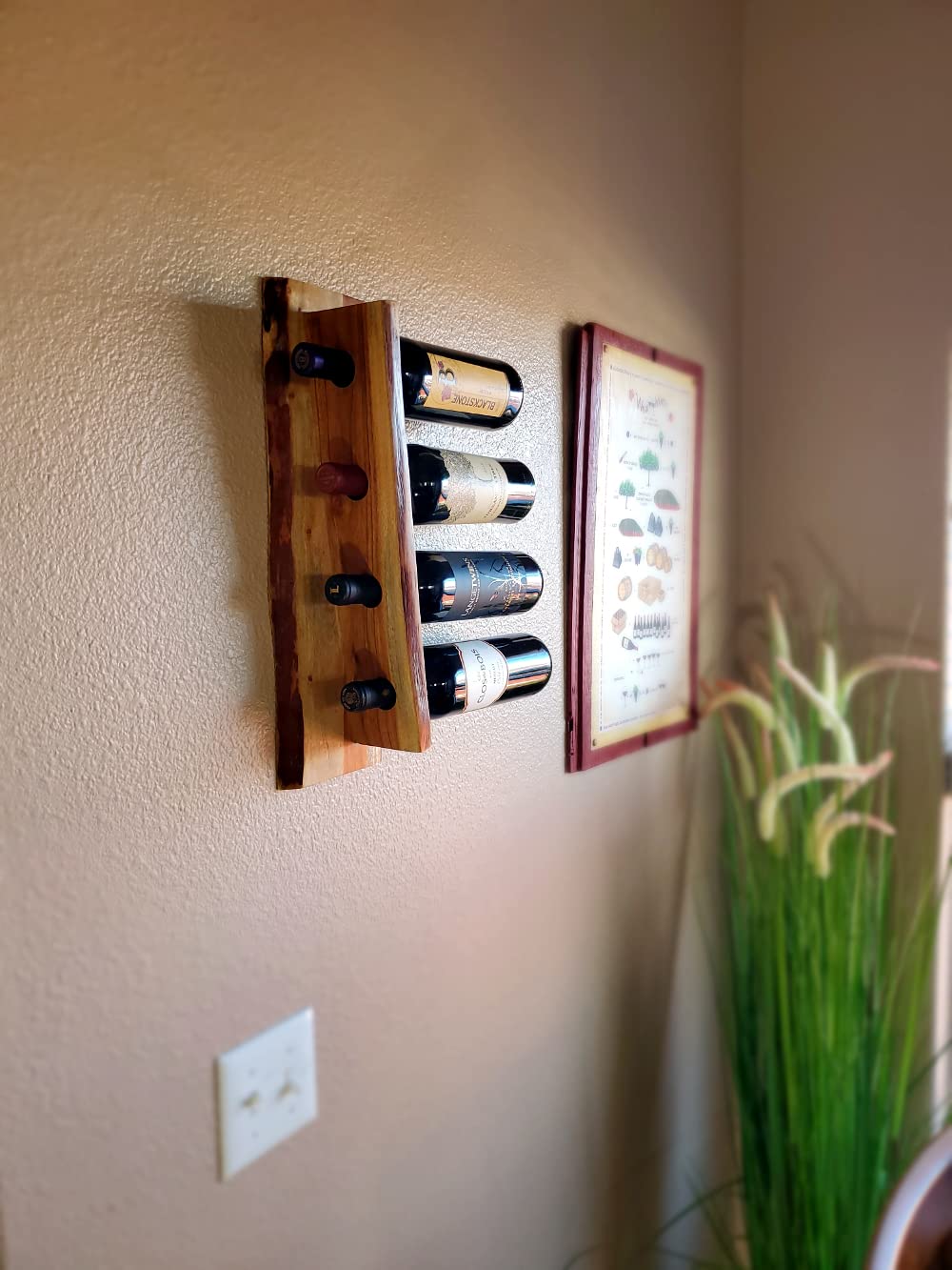 Featherlee - Natural Live Edge Wall Mount Wine Rack for 4 Bottles