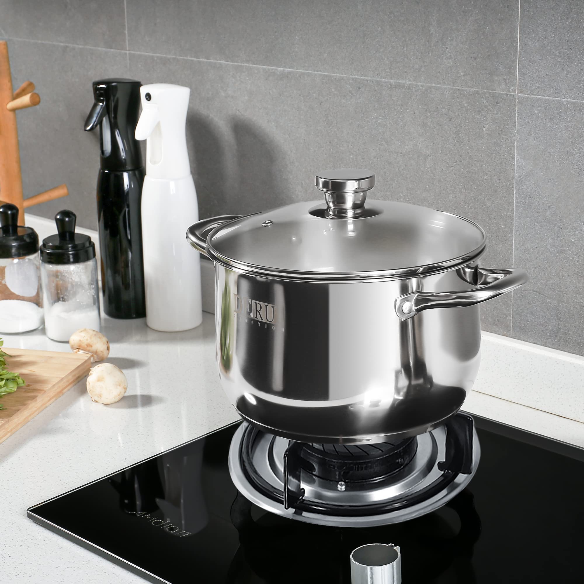 DERUI CREATION Stainless Steel Stock Pot 22CM | 4 Quart with Glass Lids Casserole Pots Induction Saucepans Soup Pot for Cooking