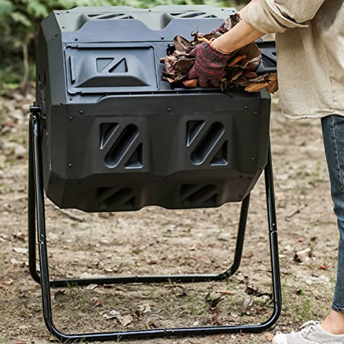 MGHH Outdoor Composting Bins, Tumbling Composter Dual Rotating Batch Compost Bin, for Yard Waster 43 Gallon Black Door