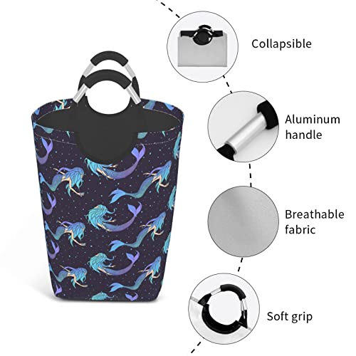 Mermaids Foldable Laundry Hamper Collapsible Laundry Baskets with Handles Large Laundry Bag Dirty Clothes Hamper Organizer Laundry Bin purple