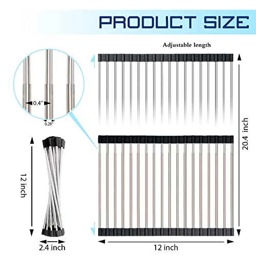 Zeanoch Dish Drying Rack Over The Sink Sink Drying Rack, Adjustable Length, Rolled Up ,Foldable,Saves Space, Fits Most Sinks, Stainless Steel Mat ,Also Great to Use with Kitchen Sink Mats (Black)