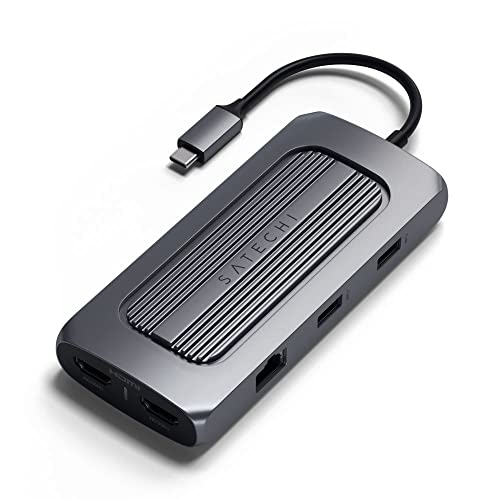 Satechi USB C Hub Multiport Adapter MX with Dual 4K HDMI, 100W USB C PD Charging, USB C Data, 2 USB-A, Ethernet, Micro/SD Card Readers, for MacBook Pro/Air M1 M2 M3, Windows