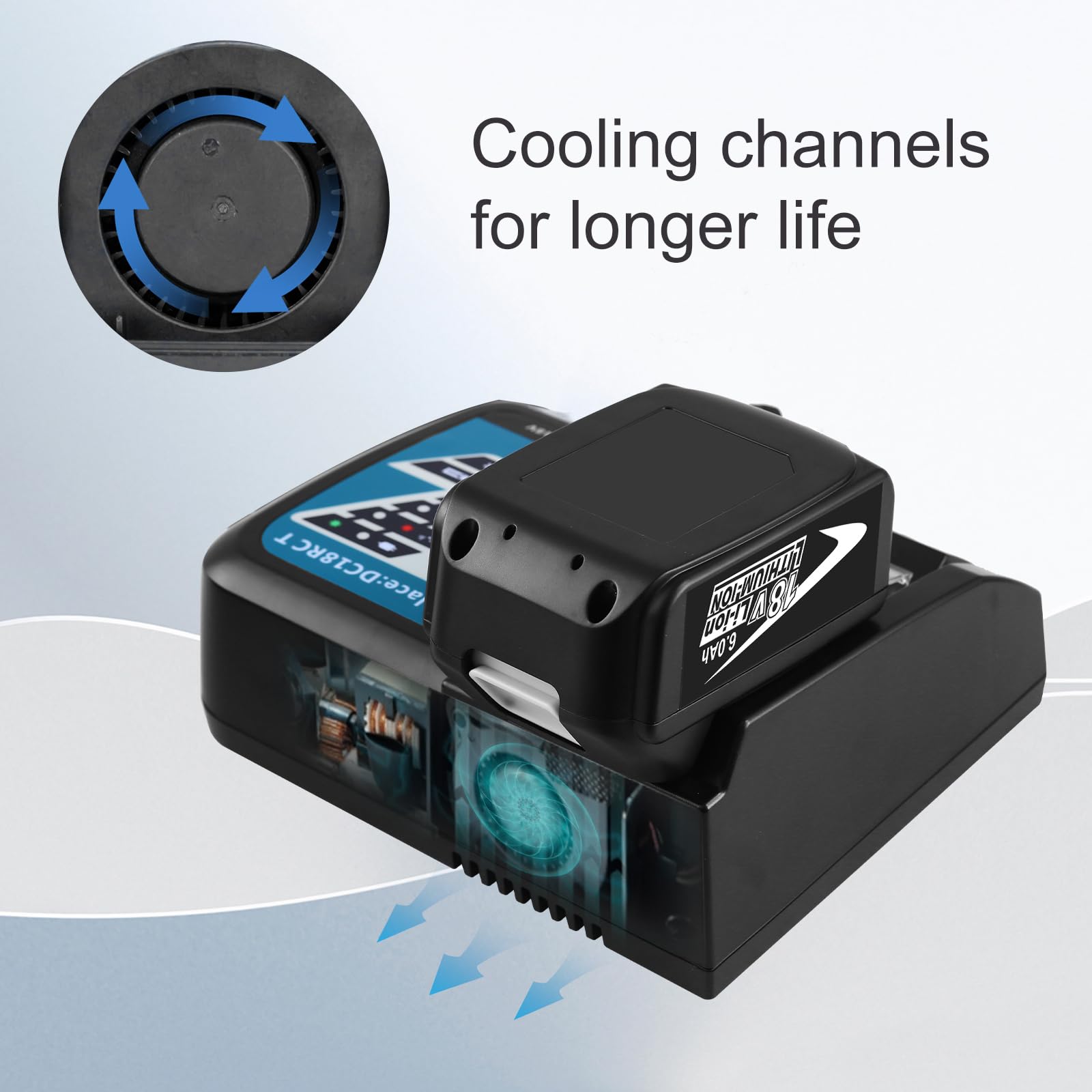 DC18RC Rapid Charger Compatible with Makita 14.4V 18V Battery Lithium-Ion BL1415 BL1430 BL1815 BL1820B BL1830B BL1840B BL1850B BL1860B 7A Replacement for Makita Lithium-Ion Batteries(Black)