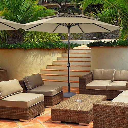 PHI VILLA 10ft Patio Umbrellas, Outdoor 3 Tier Vented Market Table Umbrella with 1.5" Aluminum Pole and 8 Sturdy Ribs, (Beige) for Poolside, Garden Terrace