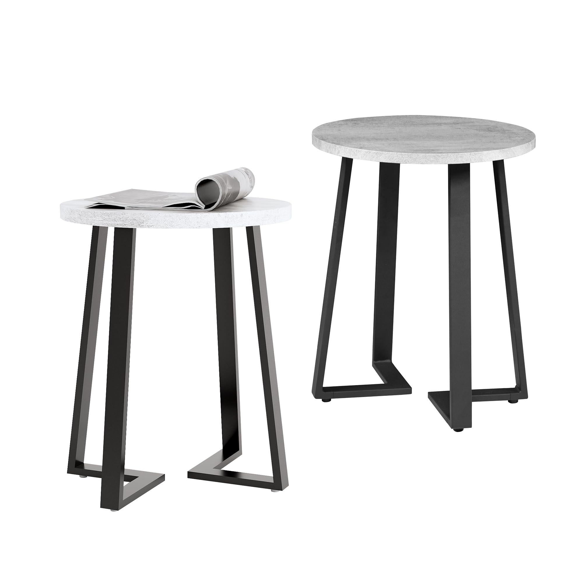 ODIKA Round Mod Concrete Side Table - Small End Table Plant Stand for Living Room Bedroom or Patio Set of 2