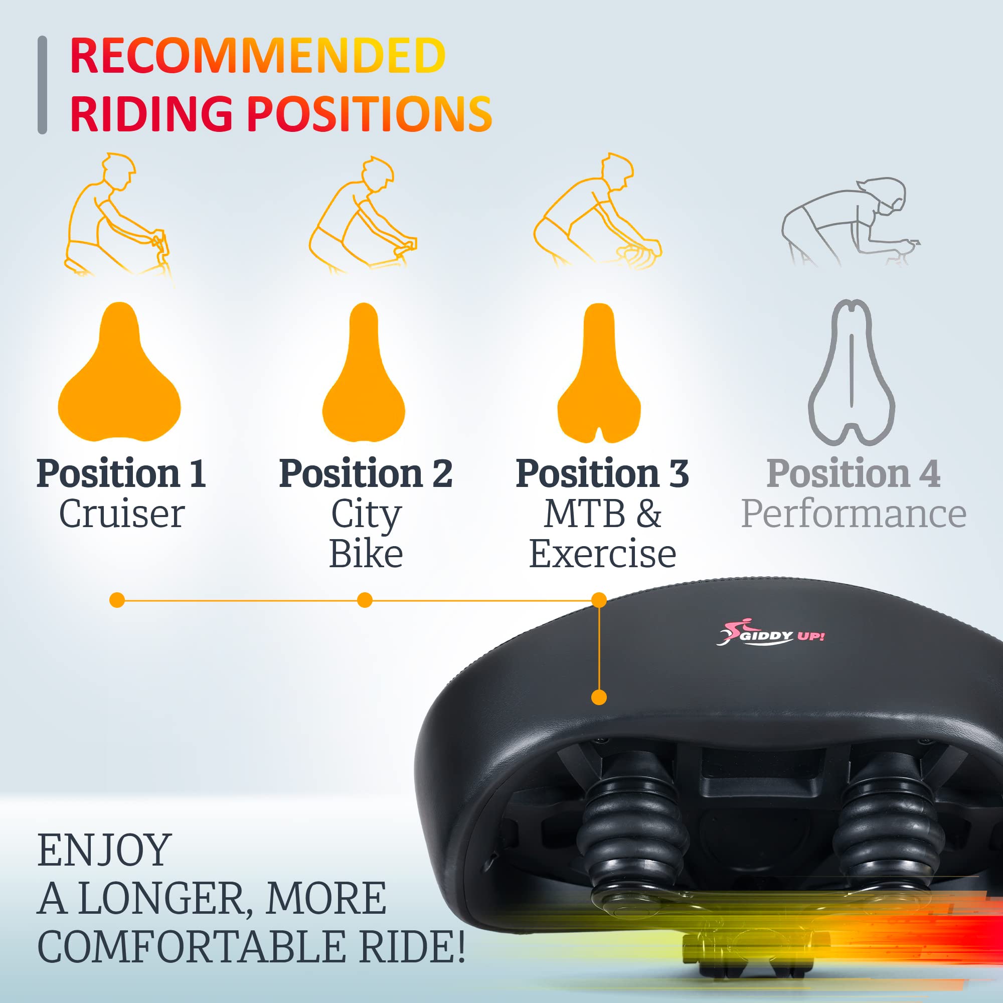 Comfortable Bike Seat Replacement - Wide Bike Saddle Memory Foam for Men Women - Universal Fit Indoor Outdoor