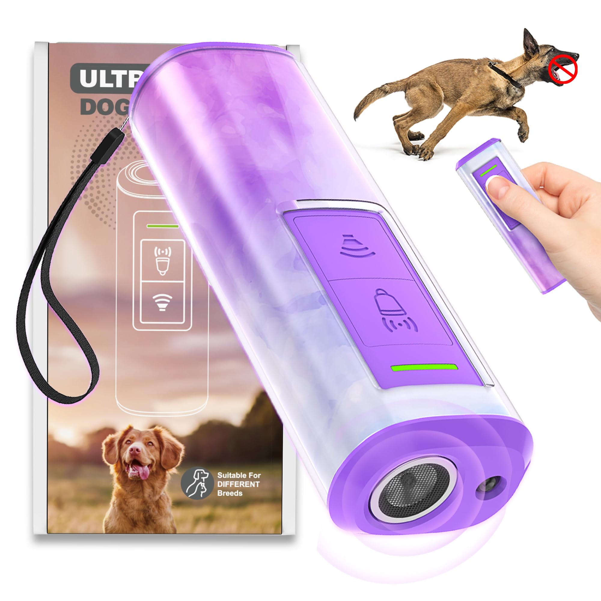 LILEEE Dog Bark Deterrent Devices, Ultrasonic Anti Barking Device for Dog, Effective Control Range up to 23 Ft, Dog Training Device Indoor&Outdoor with LED Flashlight (White Purple)