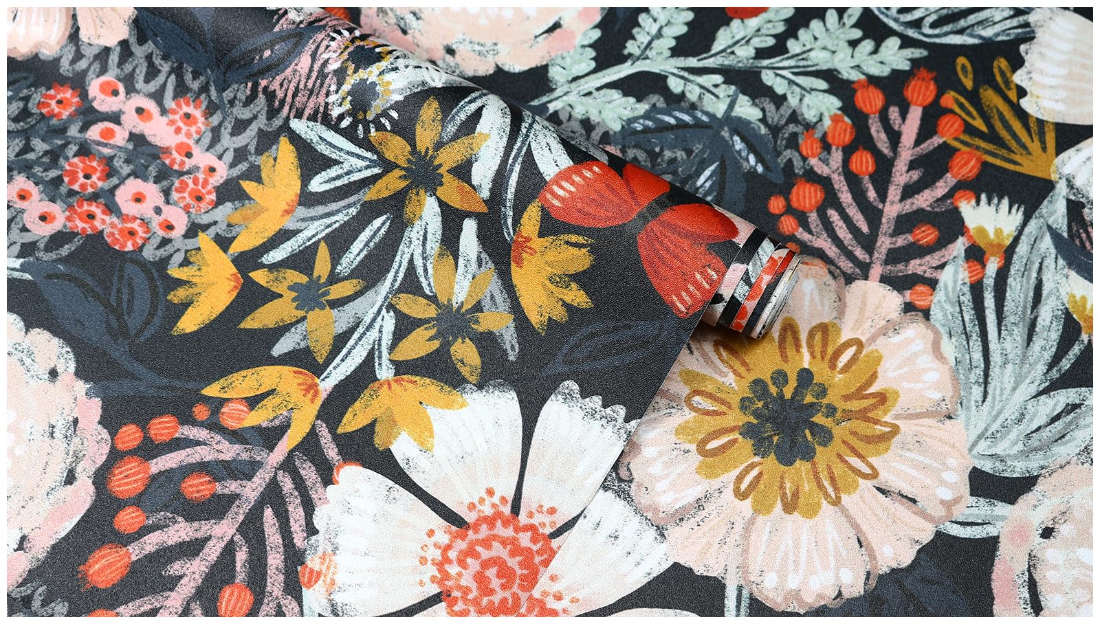 HAOKHOME Boho Peel and Stick Wallpaper Floral Wall Paper Removable for Bedroom Navy/Pink/Orange Contact Paper 17.7in x 9.8ft