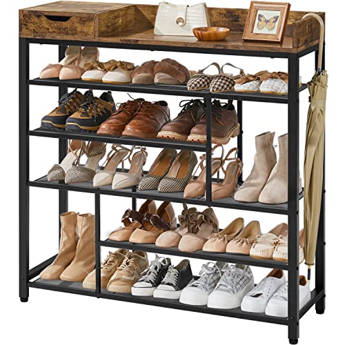 Yaheetech 6-Tier Shoe Rack Organizer, Shoe Shelf Organizer with Storage Box, Free standing Shoe Storage Rack for Entryway, Living Room, Holds 24 Pairs of Shoes, Industrial Style