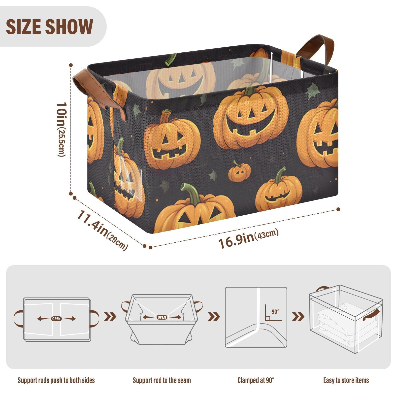 HOMONAW Rectangular Storage Bin Halloween Devil Pumpkin Storage Baskets Foldable Closet Organizer with Handles for Organizing Shelf, Clothes, Toys, Home, Office, Nursery