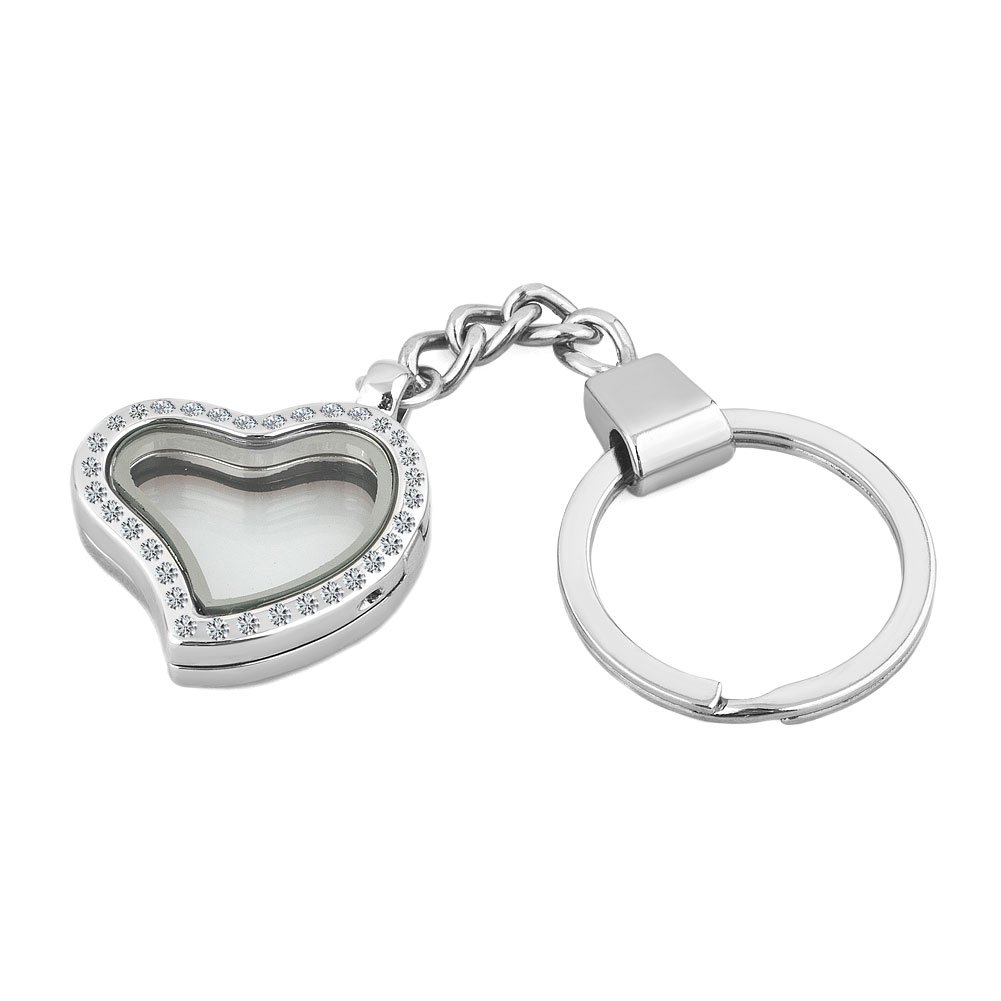 Charmed Craft 30mm Floating Charm Living Memory Lockets Keychain Magnetic Glass Key Ring Jewelry (Heart Crystal)