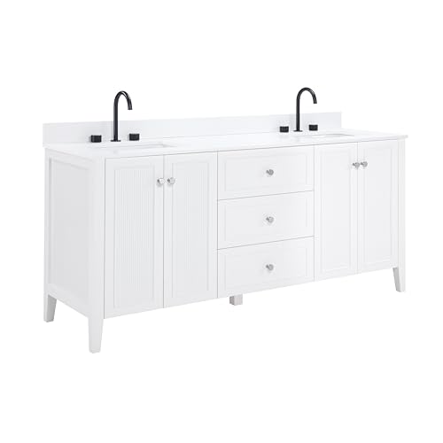 Lille 72 in x W x 22 in D x 35 in H Double Sink Bath Vanity in White with Solid White Quartz Top