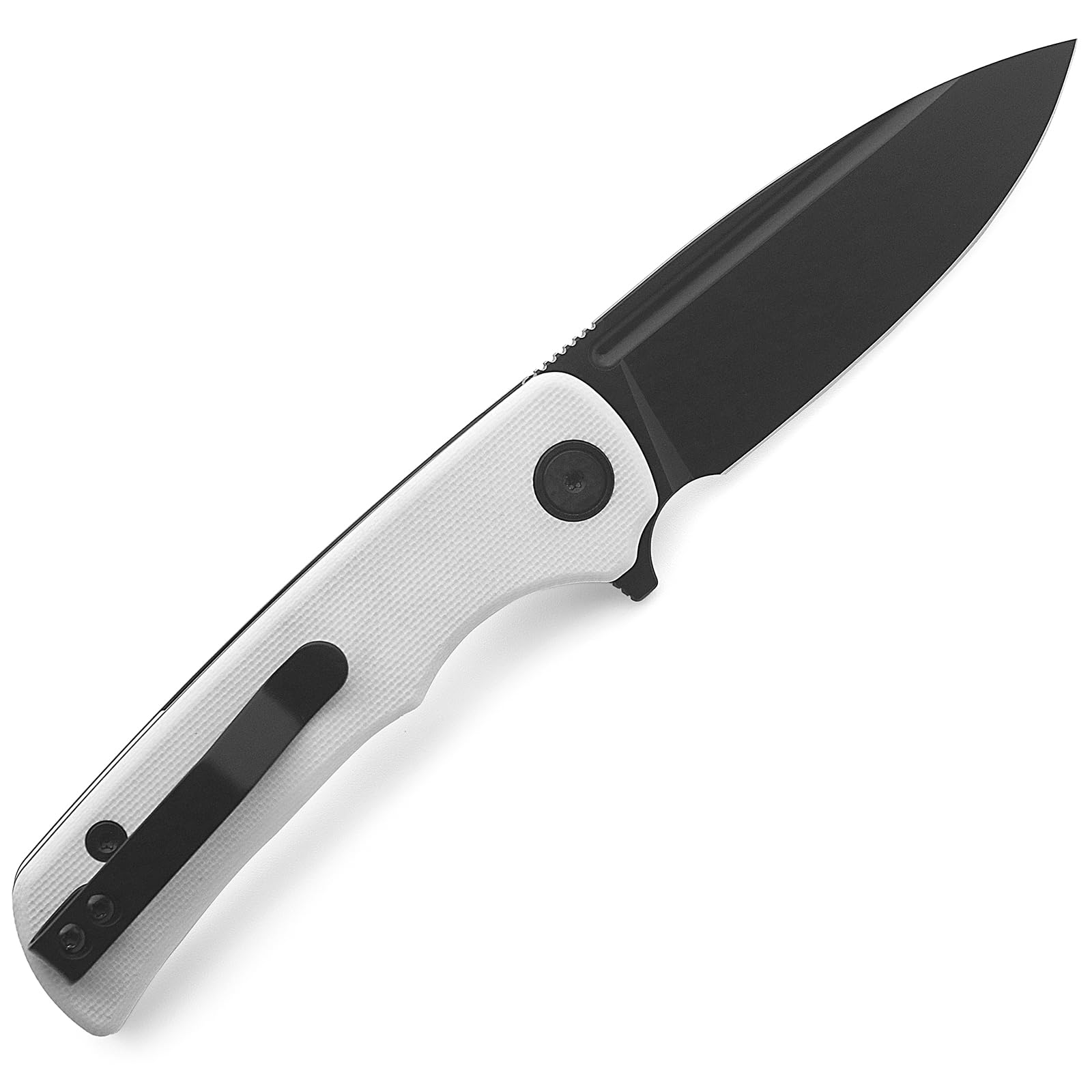 Miguron Knives M Talism Flipper Folding Knife,3.01" Black PVD D2 Blade White G10 Handle With Deep pocket Clip,Camping Hiking Pocket Knife MGR-810WH