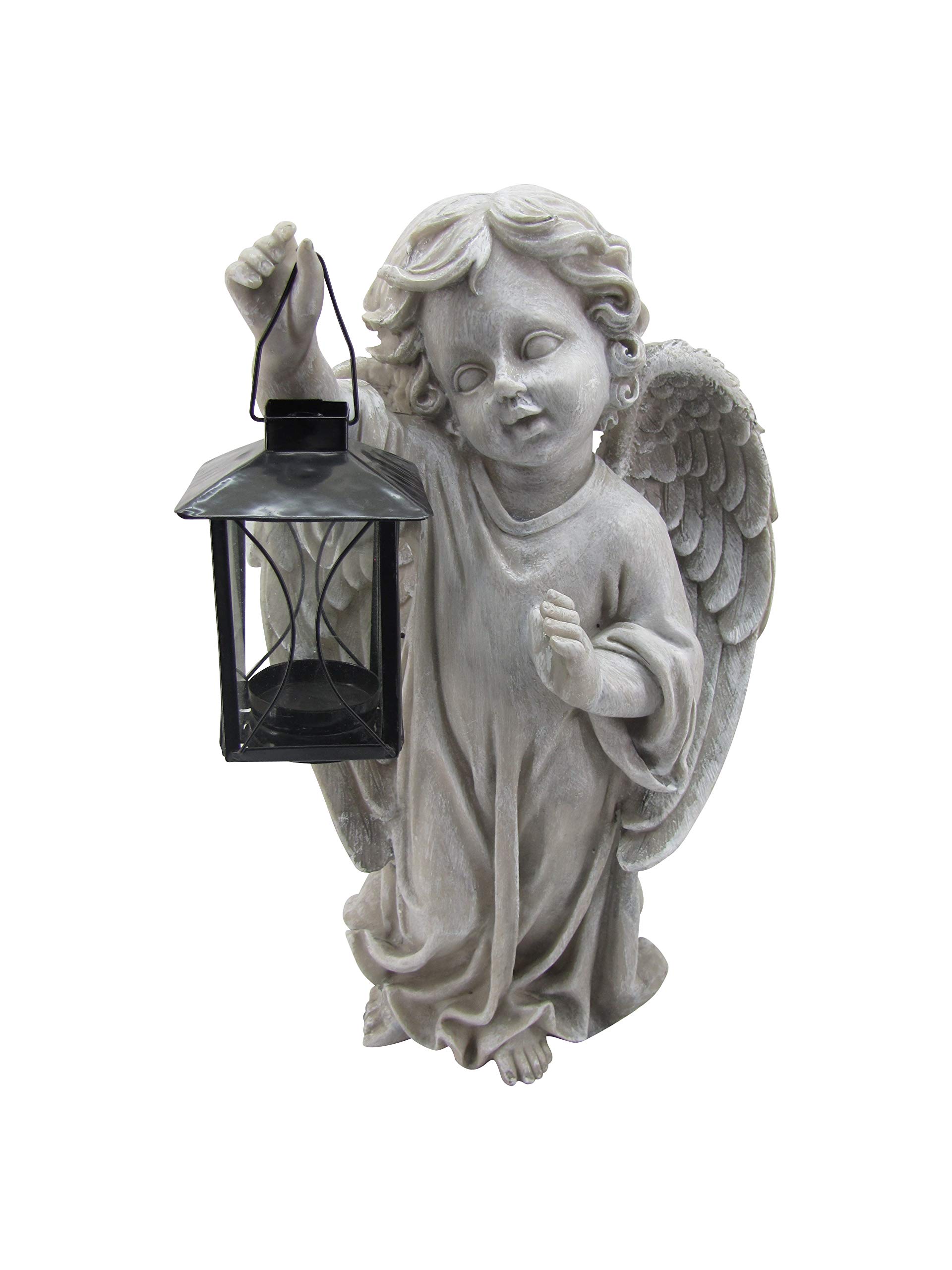 Comfy Hour Faith and Hope Collection Resin Cherub Praying Angel Taking A Lantern Perfect for Home Or Outdoor Garden
