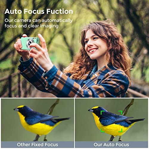 Digital Camera Auto Focus 2.7K Vlogging Camera HD 48MP 16X Digital Zoom Camera with 32G Memory Card 2 Batteries YouTube Portable Mini Compact Camera for Kids Teens Adult Beginner Green