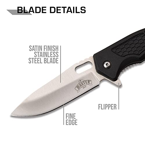 MASTER USA β Spring Assisted Open Folding Knife β Satin Finish Stainless Steel Blade, Black Injection Molded ABS Handle with Pocket Clip, Tactical, EDC, Self Defense- MU-A094S,Silver