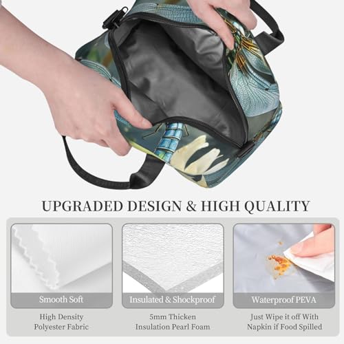 DEHIWI Dargonfly Lunch Bag For Women Men Reusable Insulated Lunch Box Lunch Cooler Tote Bag For Work Picnic Travel