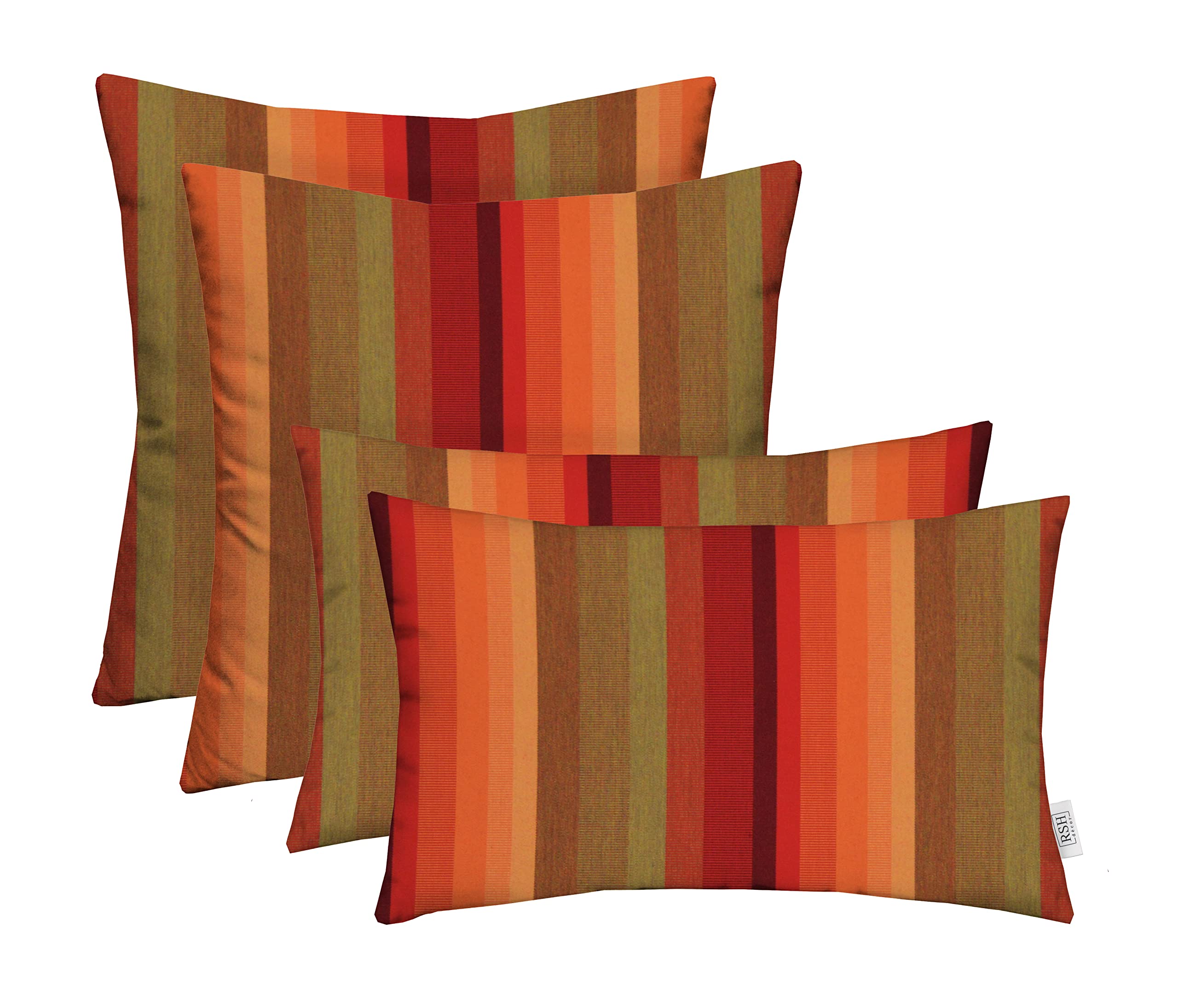 RSH DECOR: Sunbrella Lumbar & Square Pillows Set of 4 | 20" x 12" & 17" x 17" | Water and Fade-Resistant Performance Fabric | Outdoor Throw Pillows for Patio Furniture | Astoria Sunset