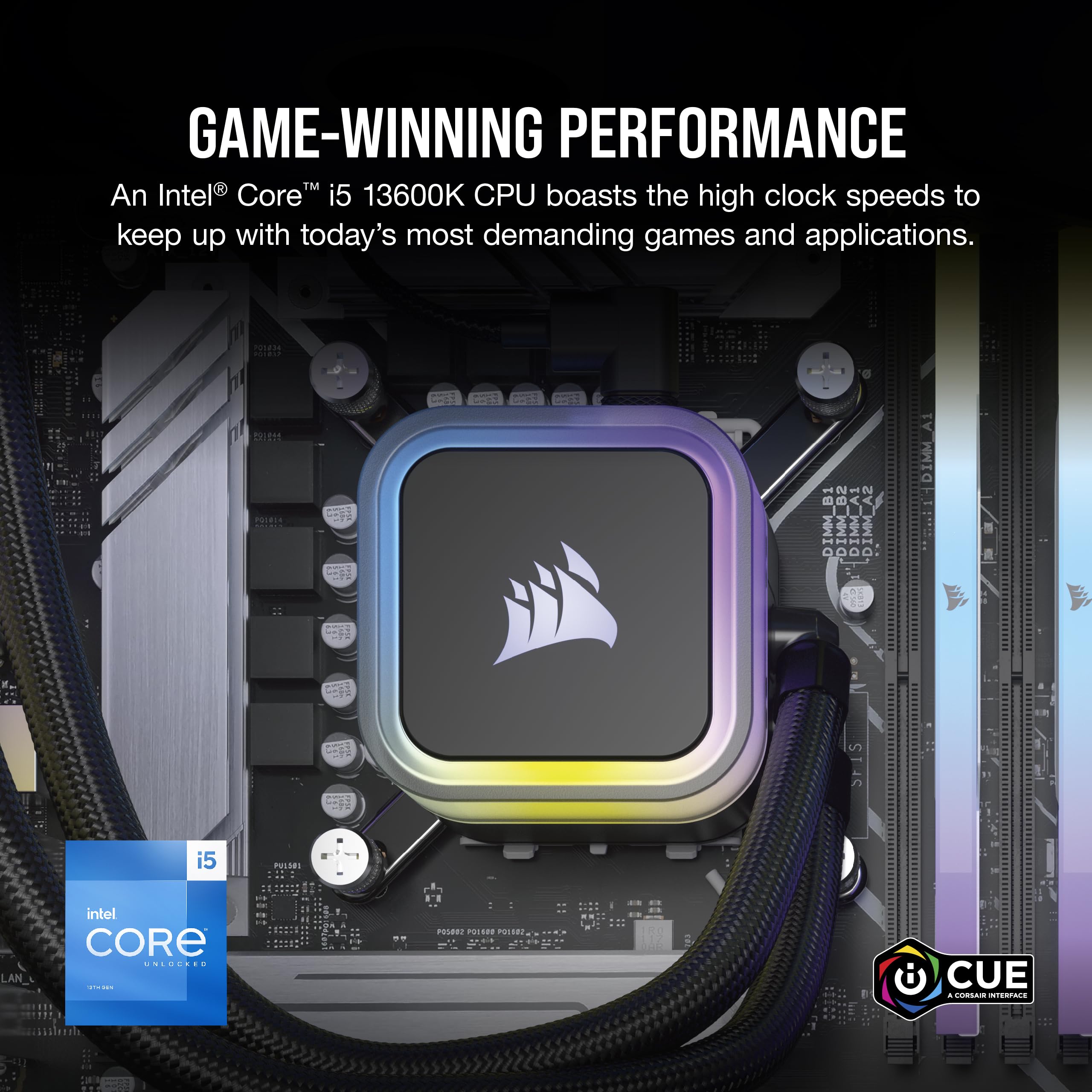 Corsair Vengeance i7400 Series Gaming PC - Liquid Cooled Intel® Core™ i5 13600K CPU - NVIDIA® GeForce RTX™ 4060 Ti GPU - 1TB M.2 SSD - 16GB Vengeance RGB DDR4 Memory - Black