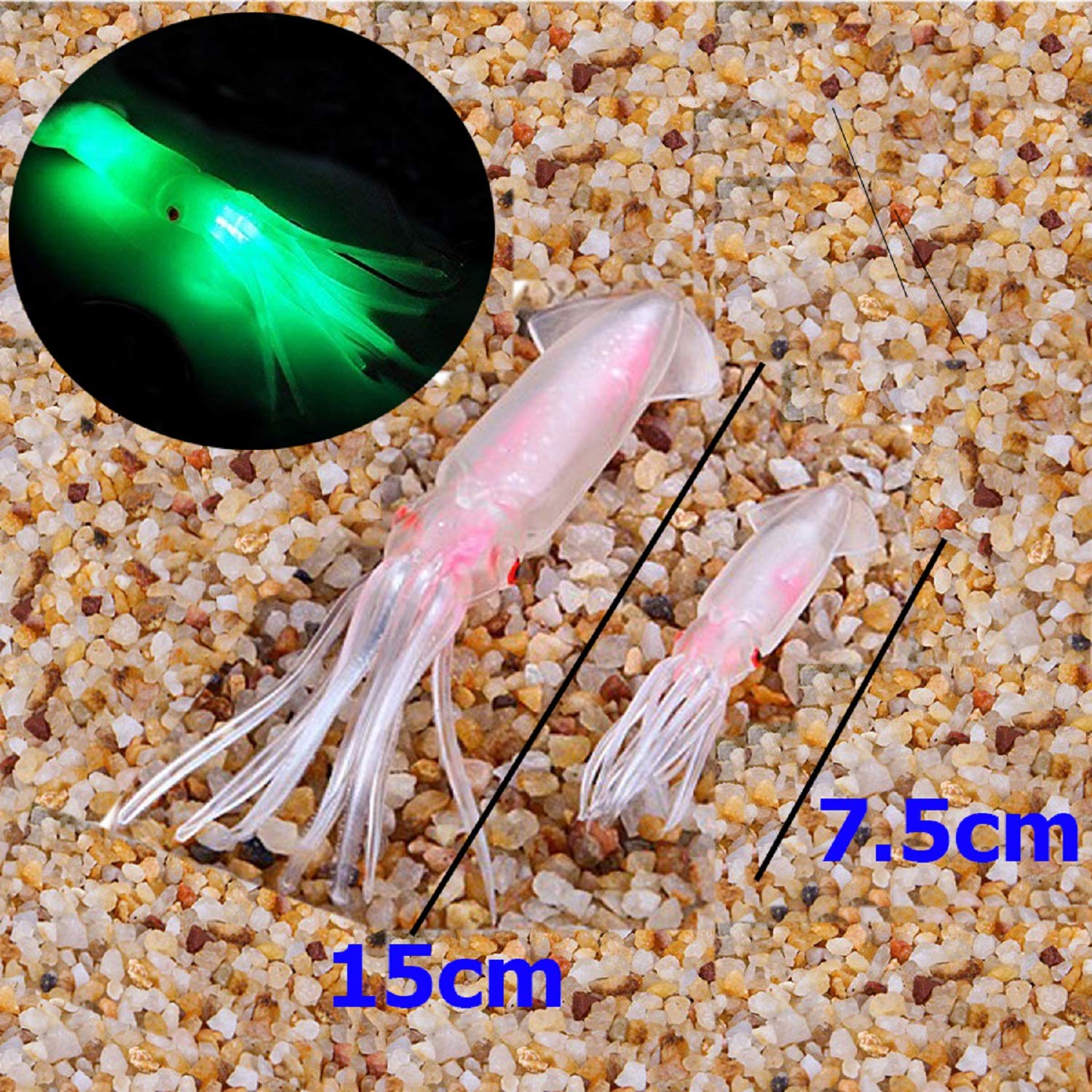 DAOUD 20pcs/lot 15cm Octopus Lures Glow in Dark Luminous Bulb Squid Skirts Soft Trolling Lures Bait Fishing Tackle Saltwater.