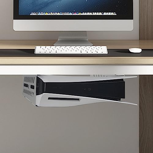 Under Desk Mount for PS5 No Drill, Chanvoo Aluminum Under Desk Mount Holder for Playstation 5 Disc & Digital Edition with Adhesive (Silver)