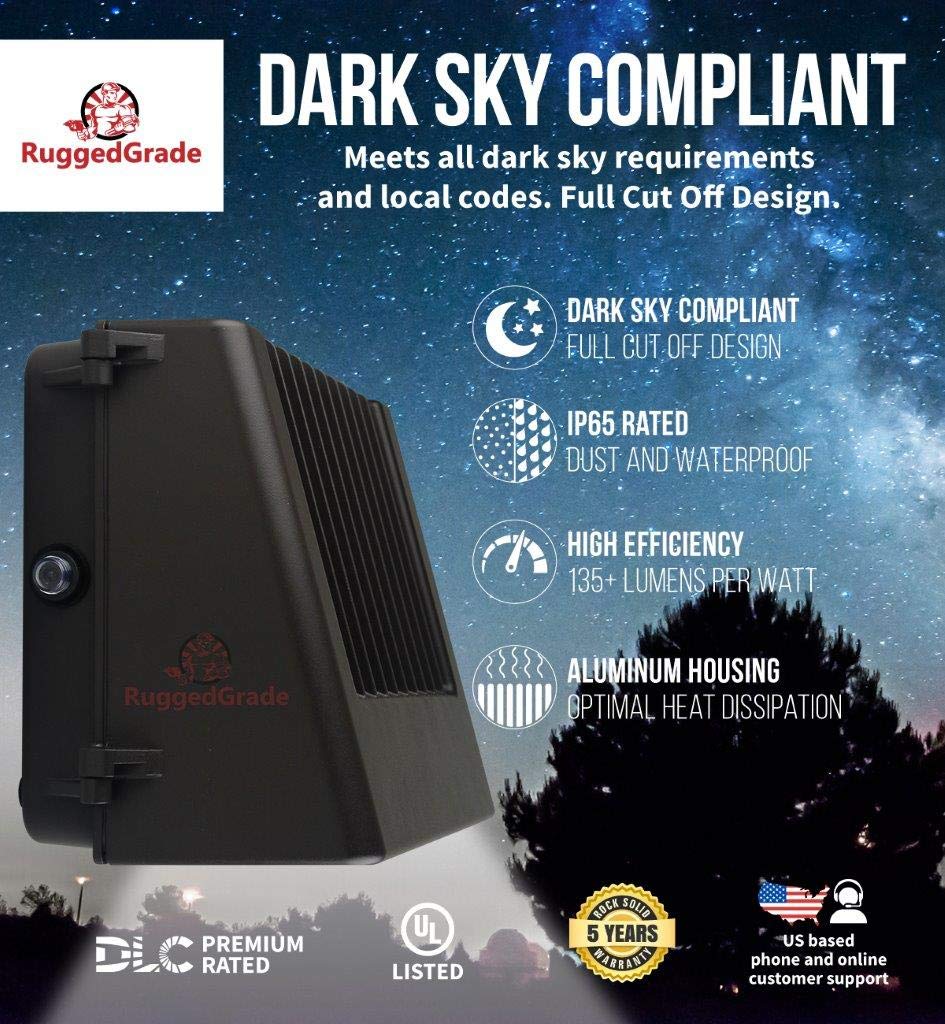 RuggedGrade 40 Watt LED Wall Pack Light - Tucana II Series Full Cut Off - 5,200 Lumens- 5000K - with Photocell Dusk to Dawn Sensor - Dark Sky Compliant