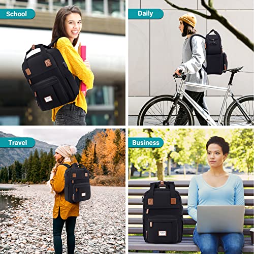 LOVEVOOK Laptop Backpack for Women, 15.6 Inch Anti-Theft Computer Backpack with USB Charging Port, Water Resistant Nurse Cute Bag with Lock, Black