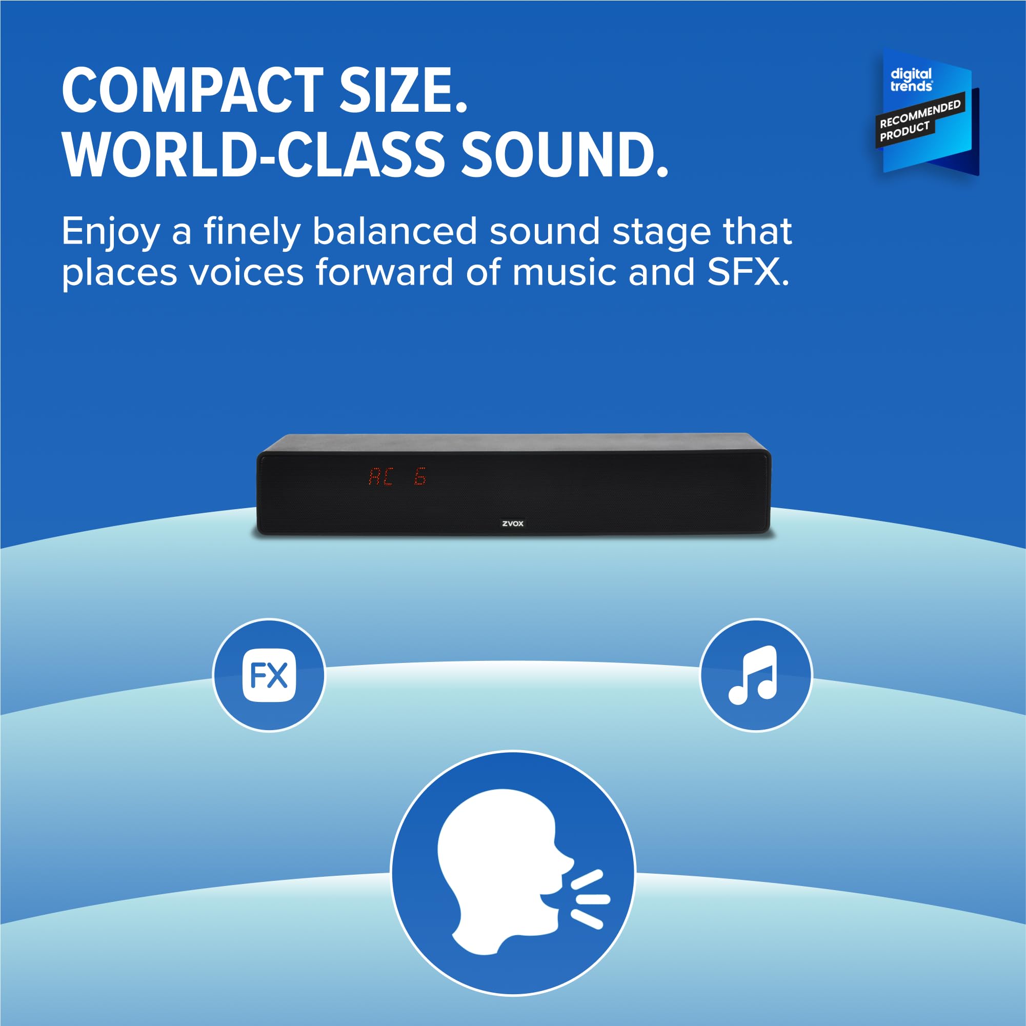 ZVOX AccuVoice AV157 Dialogue Clarifying Soundbar - Patented Hearing Technology with Voice Boost, Ultimate Low-Profile TV Speakers Soundbar, Perfect for Home Theater and Smart TV - Espresso