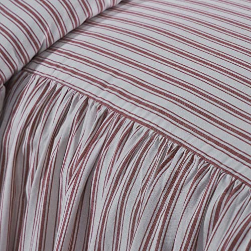 Piper Classics Timeless Ticking Red Ruffled California King Bedspread, High Skirt on 3 Sides, Vintage Farmhouse Bedding, Christmas
