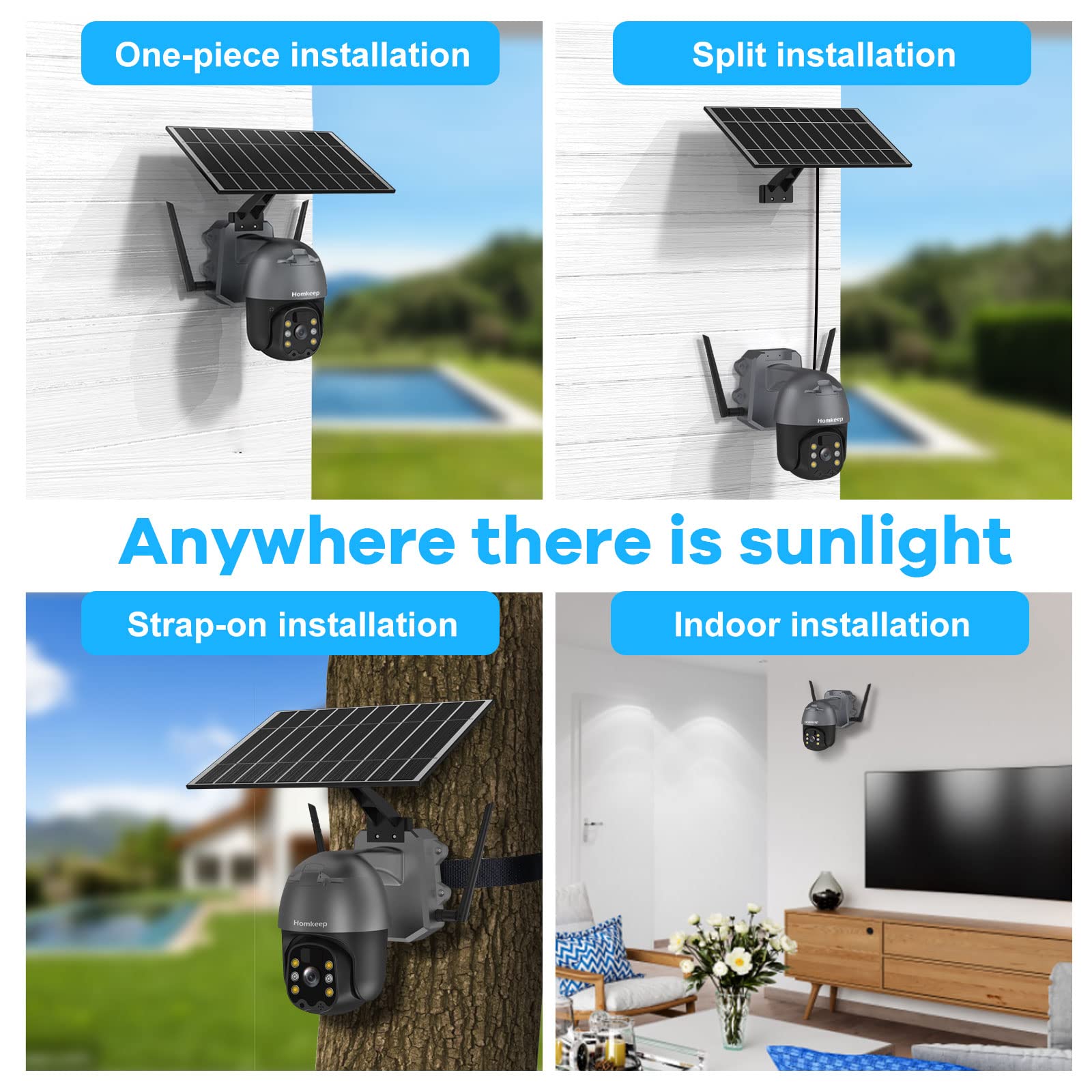Security Camera Wireless Outdoor/Home, Solar 360° PTZ Surveillance System with 24000mAh Battery, Color Night Vision, WiFi, PIR Motion Detection, APP Alert Push, Spotlight and Siren, Two-Way Talk, IP66