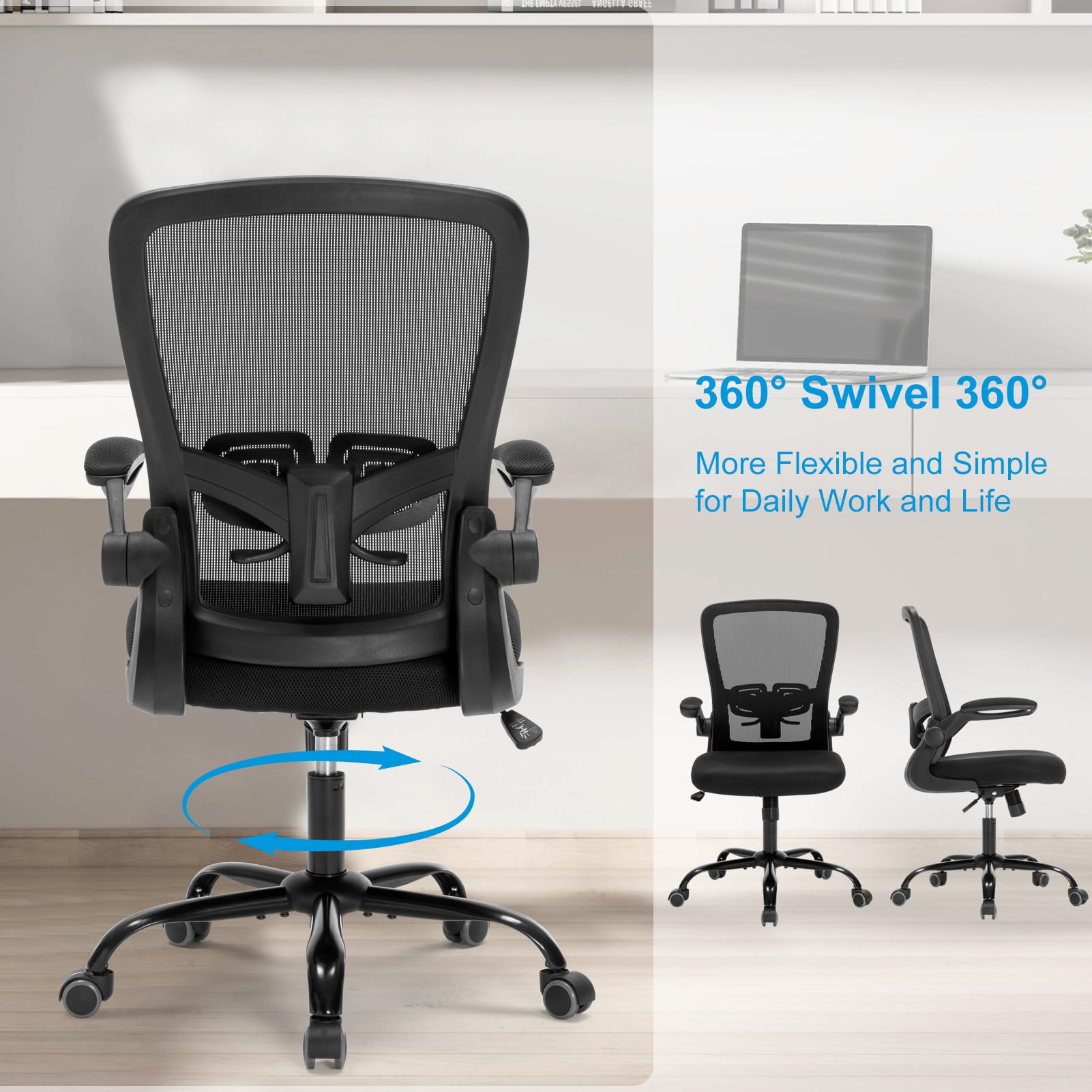 Office Computer Desk Chair,Ergonomic Executive Office Chair with Mesh, Adjustable Lumbar Support, Swivel Rolling for Home, Bedroom, Study, Student, Adults, Black