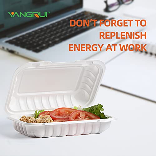 YANGRUI Clamshell Food Containers, Shrink Wrap 50 Pack 9 x 6 Inch 28 OZ Plastic Hinged To Go Containers Microwave Freezer Safe BPA Free Take Out Container