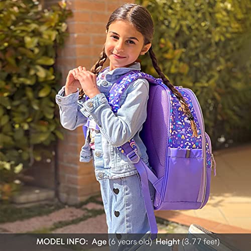 mibasies Unicorn Backpack for Girls 5-8, Large Capacity elementary school backpack(Purple Unicorn)