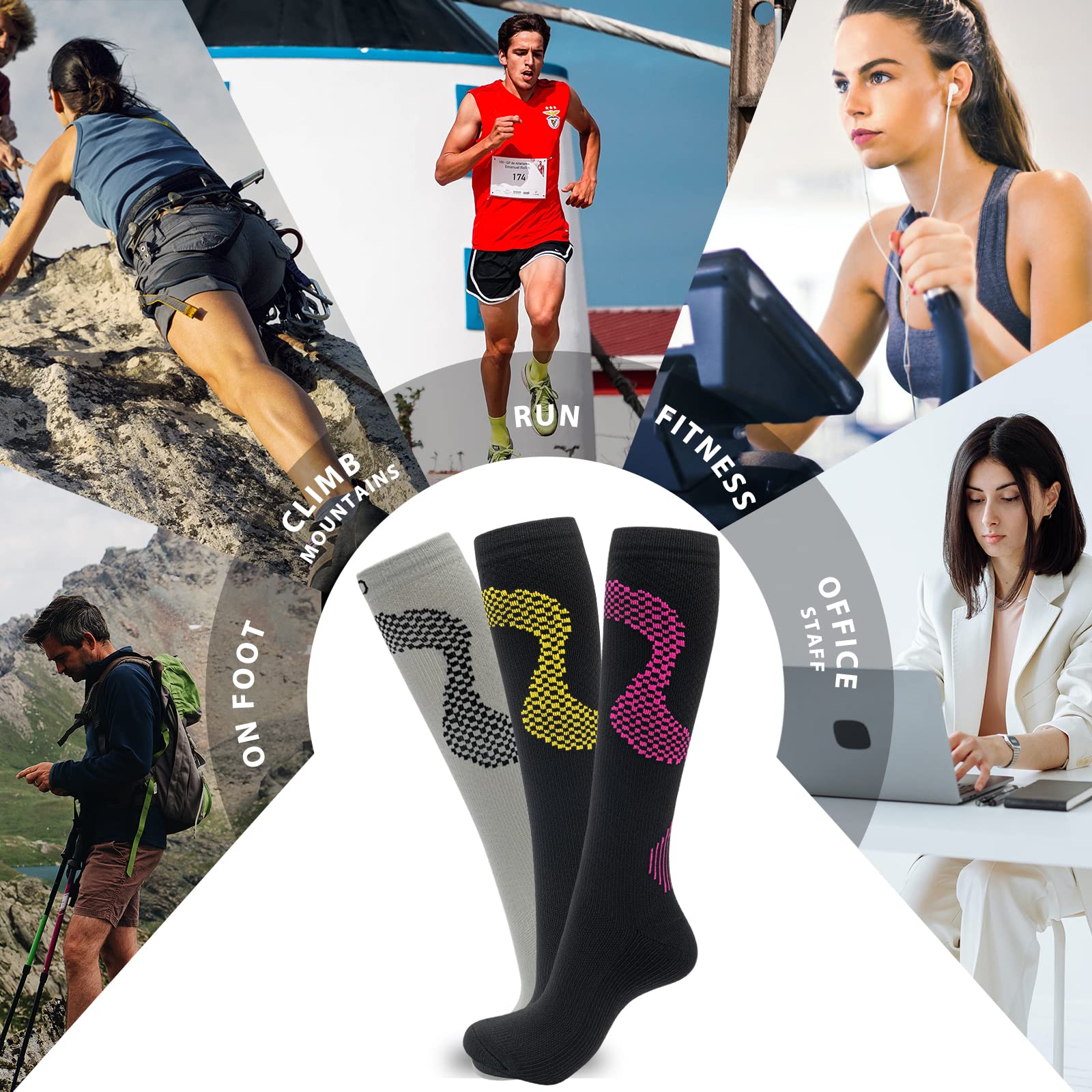 fenglaoda Compression Socks for Women Men Circulation 20-30 mmHg Cute Fun Support Socks For Nurse, Pregnancy, Travel, Flight