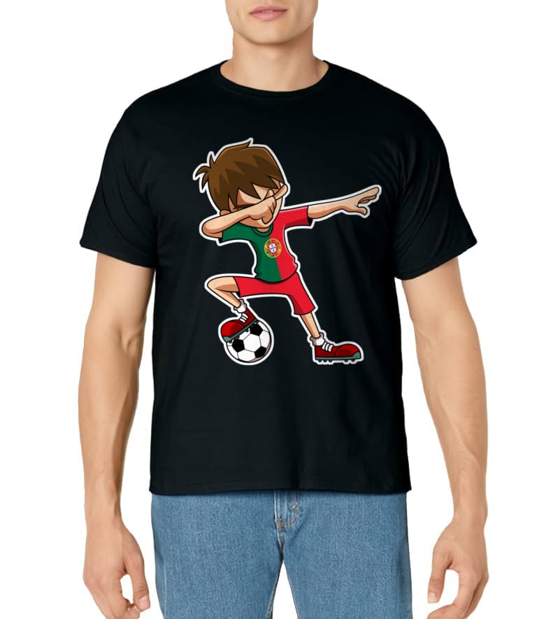 Dabbing Soccer Boy Portugal Jersey, Portuguese Kids Dab Gift T-Shirt