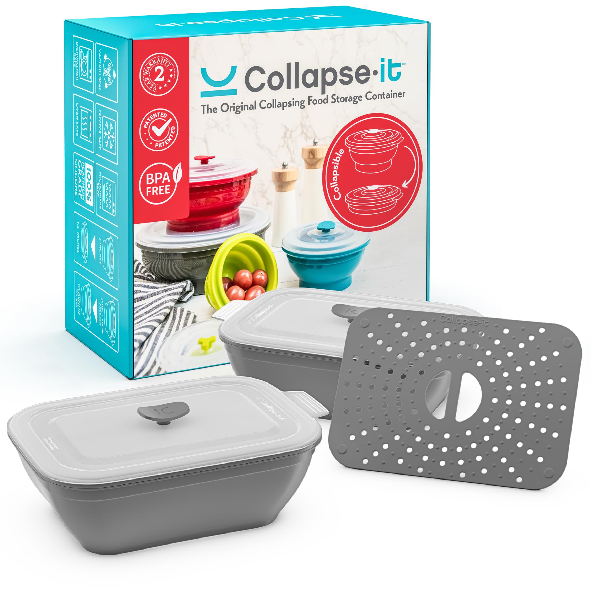 Collapse-it (2) 6-Cup Silicone Vegetable Steamers - Collapsible Microwave Safe Cookware Great for Cooking Vegetables - Compact Kitchen Veggie Steamer - Microwaveable Food Containers (Blue)