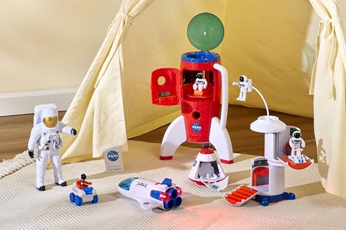 Spaceship Rocket Toy Playset with 2 Astronauts and Rover Vehicle - Lights and Sound, Carrying Handle Play and Explore Space- Space Adventure Series by Daron