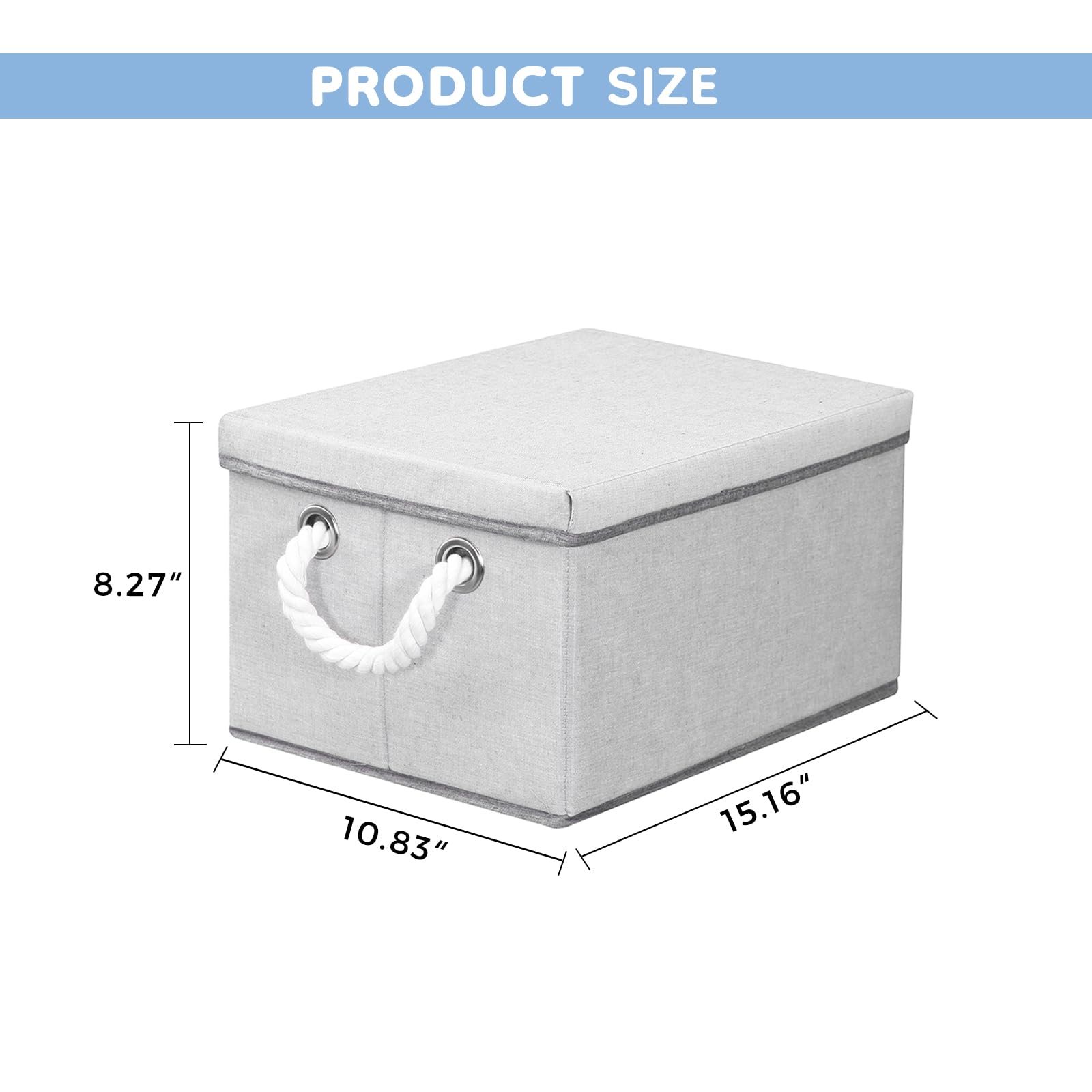 Large Fabric Storage Bins with Lids 3 Pack | Storage Bins for Shelves and Closet Organizers | Folding Rectangle Storage Bins with Handles for Cloth and Magazine,Gray,15"W x 10.5"D x 8.5"H