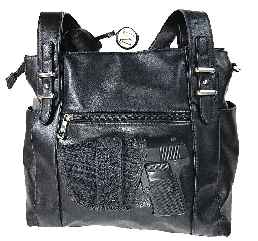Zzfab Multi Pockets Double Handles Faux Leather Concealed Carry Purse with Hidden Locking Zipper Turquoise