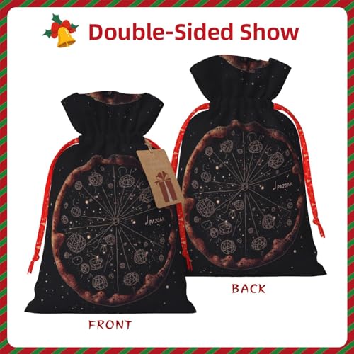 Christmas Gift Bags With Drawstrings Pizza Constellation Printed Xmas Gift Bags Reusable Christmas Theme Storage Bags For Party Favors Present Wrapping
