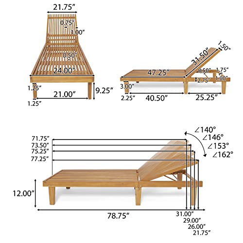 Christopher Knight Home Addisyn Outdoor Wooden Chaise Lounge, Teak Finish