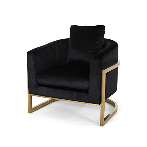 Christopher Knight Home Chloe Modern Velvet Glam Armchair with Stainless Steel Frame-Deep Gold Finish, Black, Gray Tone