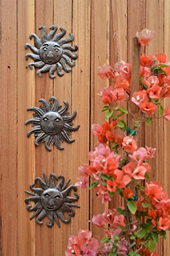 Small Metal Sun Faces, Sunny Home Décor, Wall Hanging, Authentic Upcycled Artwork from Haiti 6 Inches Round (Sun Faces)