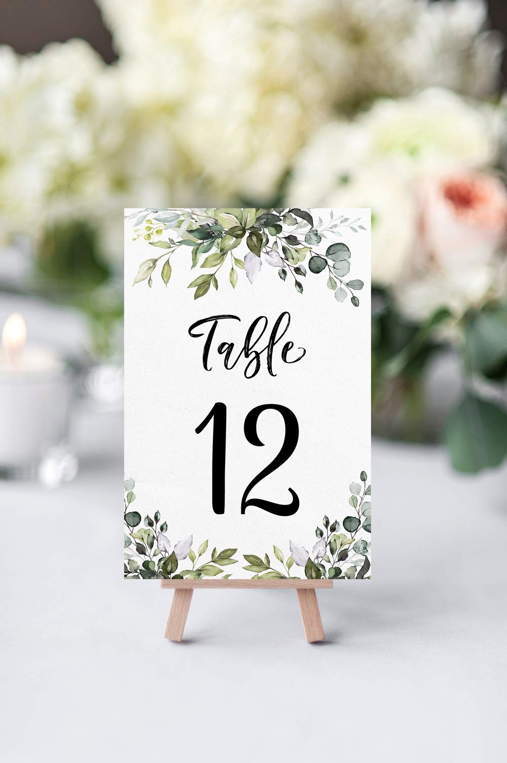 Printed Party Table Card Numbers Set, 1-25 and Head Table Card, Greenery